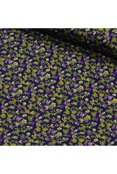 Saygılı Mürdüm Kır Çiçekleri Çift En Viskon Kumaş