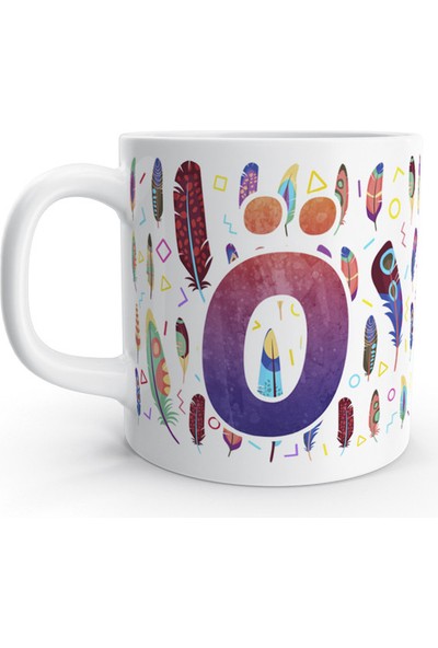 Rock'n Fox Ö Harfi Tüy Feather Tasarım Renkli Harfli Kupa Bardak