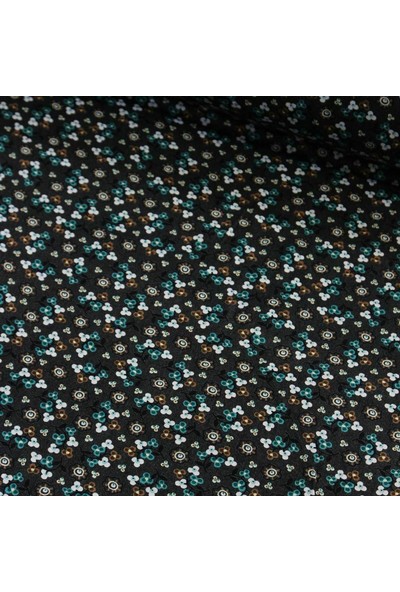 Füme Zemin Çıtır Mavi Çiçek Ankor Empirme Kumaş