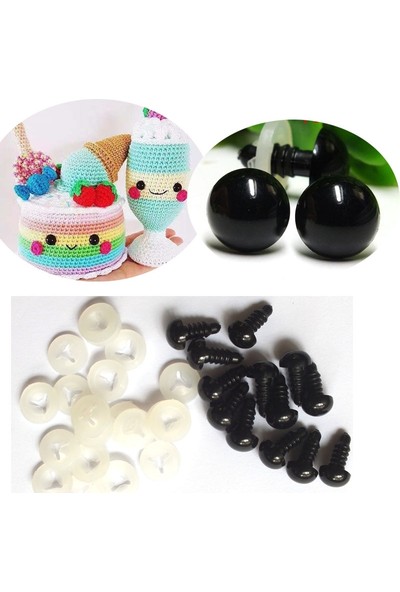 Kezban Tekstil 50 Çift 100 Adet Amigurumi Sertifikalı Vidalı Kilitli Göz Seti 6-8-10-12-14MM Kezban Tekstil 50 Çift 100 Adet Amigurumi Sertifikalı Vidalı Kilitli Göz Seti 6-8-10-12-14MM