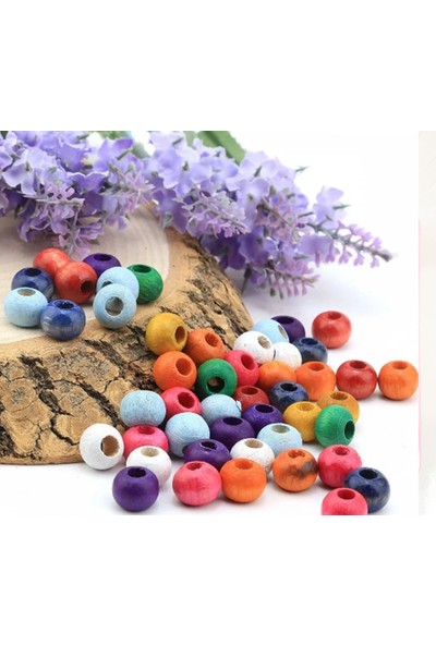 Kezban Tekstil Karışık Renkli Ahşap Boncuk , 10 mm Yuvarlak , 100 gr (±320 Adet)