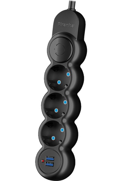 Piranha 3393B USB 2.1A Şarj Çıkışlı Akım Korumalı 1.5 M 10A 2500W 3'lü Uzatma Kablosu