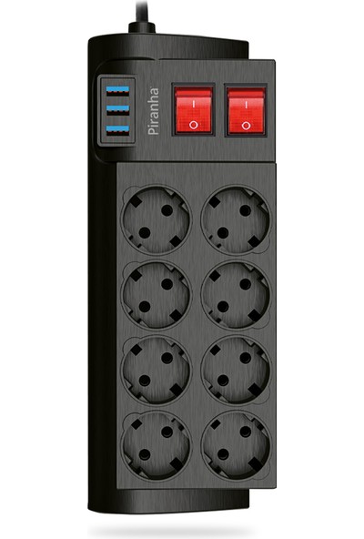 Piranha 3398 Isıya Dayanıklı Akım Korumalı 2m 16A 4000W 8'li Uzatma Kablosu Piranha 3398 Isıya Dayanıklı Akım Korumalı 2m 16A 4000W 8'li Uzatma Kablosu