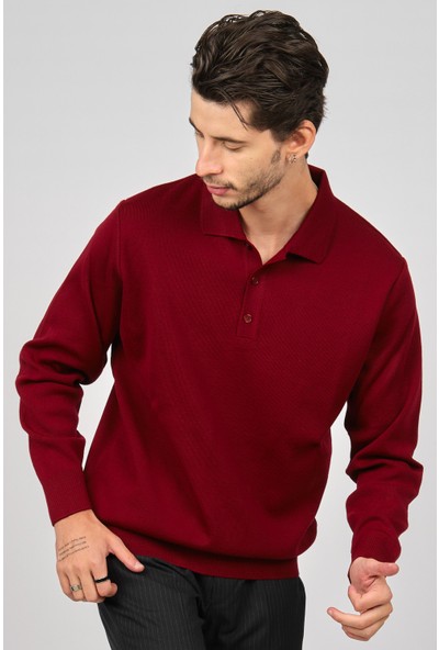 Pave Erkek Polo Yaka Yün Kazak 4358104 Bordo