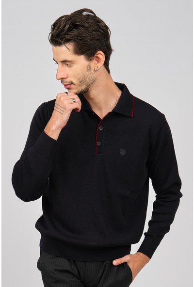 Pave Erkek Polo Yaka Yün Kazak 4536004 Lacivert