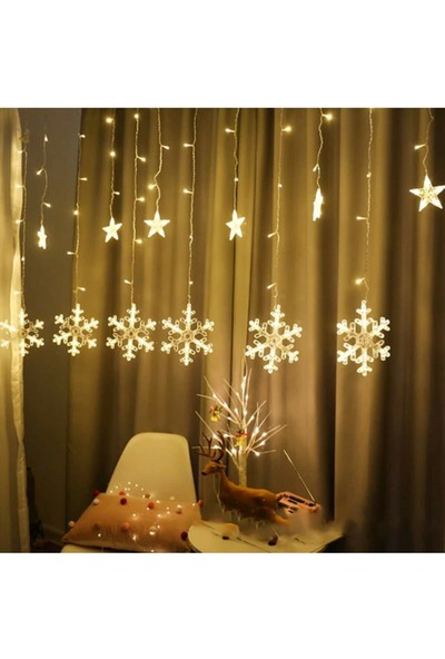 Bayram Kar Tanesi Desenli Gün Işığı Perde LED & 5 Fonksiyonlu Bayram Kar Tanesi Desenli Gün Işığı Perde LED & 5 Fonksiyonlu