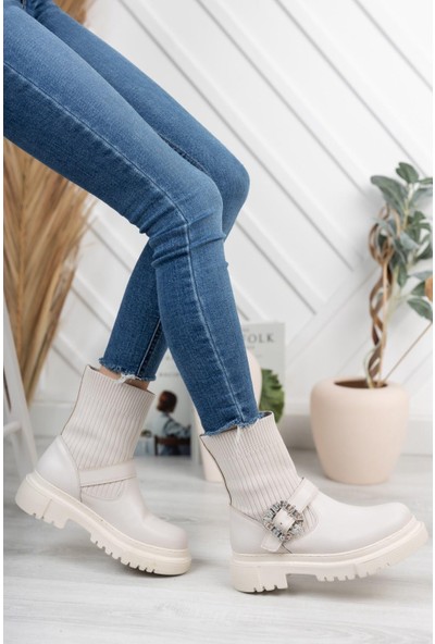 Potin Potinonline 1085 Kadın Triko Taş Toka Kısa Bot