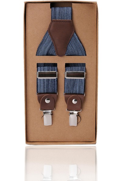 Kravatkolik Mavi Renk Deri Bağlantılı Erkek Pantolon Askısı PAN41 Kravatkolik Mavi Renk Deri Bağlantılı Erkek Pantolon Askısı PAN41