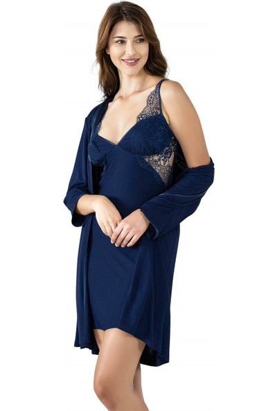 Ahu Lacivert 6'lı Penye Sabahlık Gecelik Takımı 7675 Ahu Lacivert 6'lı Penye Sabahlık Gecelik Takımı 7675