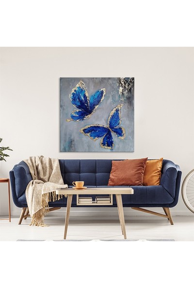 Tablo Life Mavi Kelebekler - Yağlı Boya Dokulu Tablo