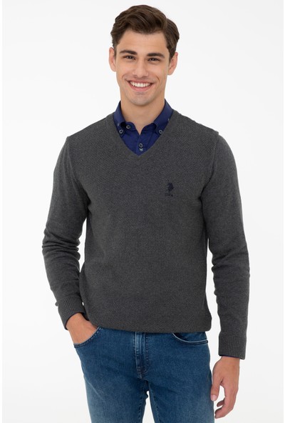 U.S. Polo Assn. Gri Triko Kazak Basic 50206685-VR081 U.S. Polo Assn. Gri Triko Kazak Basic 50206685-VR081