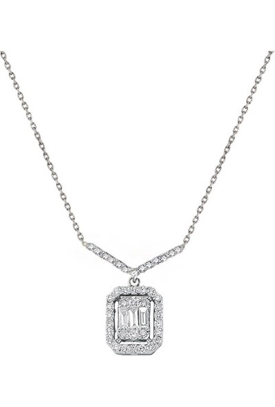 Engingold 0.12CT Baget Pırlanta Kolye