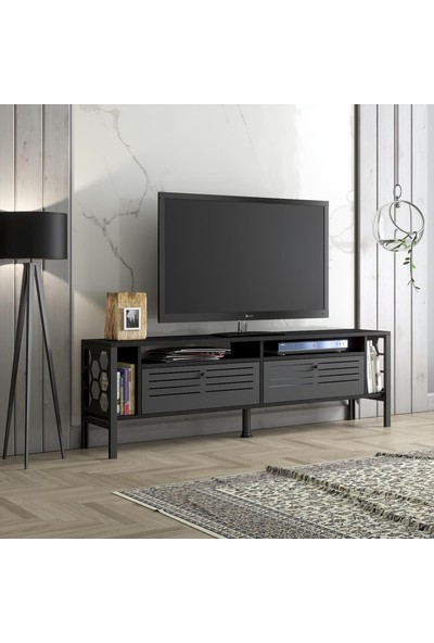 Wood'n Love Roma Premium Altıgen Desen Metal Ayaklı Metal Kapaklı Dolaplı Tv Ünitesi - Wood Siyah / Siyah Wood'n Love Roma Premium Altıgen Desen Metal Ayaklı Metal Kapaklı Dolaplı Tv Ünitesi - Wood Siyah / Siyah
