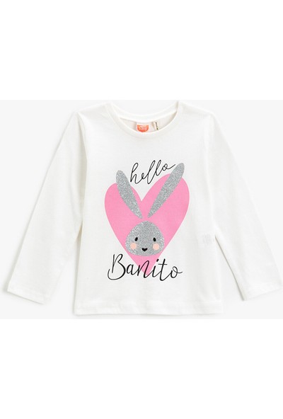 Koton Bonito Tavşan Baskılı Tişört Uzun Kollu Bisiklet Yaka Pamuklu