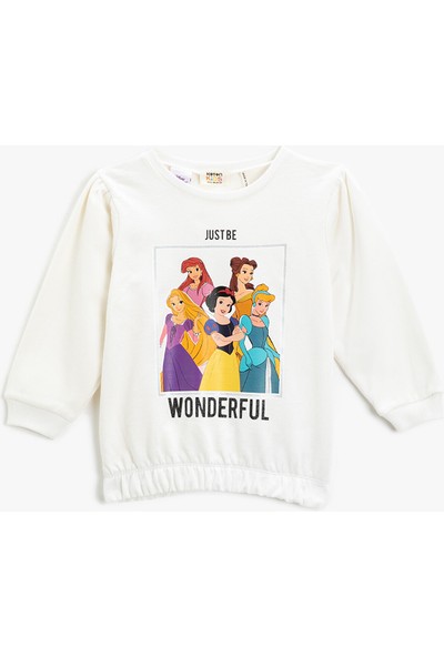Koton Kız Çocuk Disney Prensesleri Lisanslı Baskılı Sweatshirt Beli Büzgülü Pamuklu