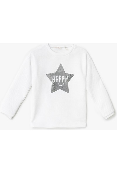 Koton Kız Çocuk Parlak Baskılı Sweatshirt Uzun Kollu Bisiklet Yaka