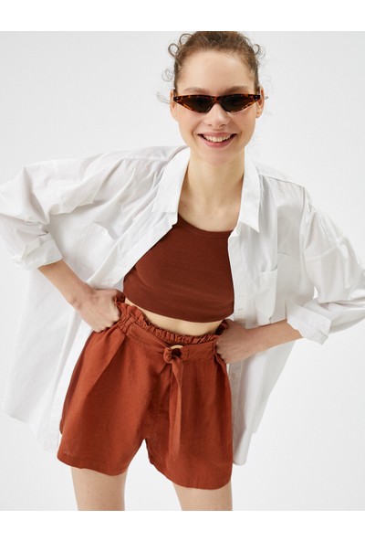 Koton Kadın Keten Şort Kemerli Pileli