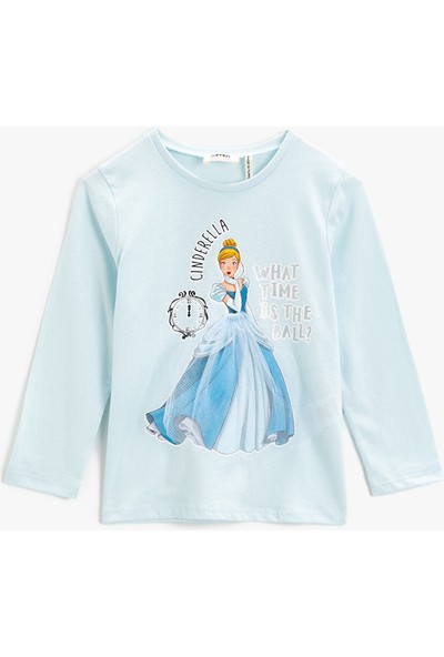 Koton Sindirella Lisanslı Baskılı Tişört Uzun Kollu Pamuklu