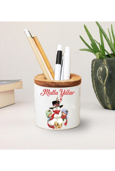 Kumbara Hediyelik Yılbaşı Noel Temalı Baskılı Seramik Kalemlik