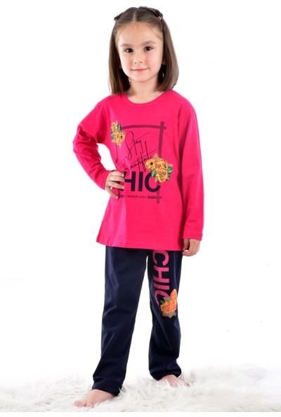 Pemilo Kız Çocuk Dört Mevsim Çiçekli Yazılı Pijama Takım Fuşya Pemilo Kız Çocuk Dört Mevsim Çiçekli Yazılı Pijama Takım Fuşya