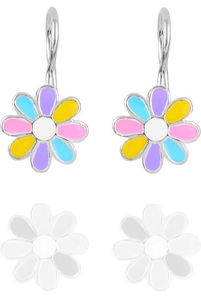 Söğütlü Silver Gümüş Renkli Mineli Çengelli Papatya Küpe