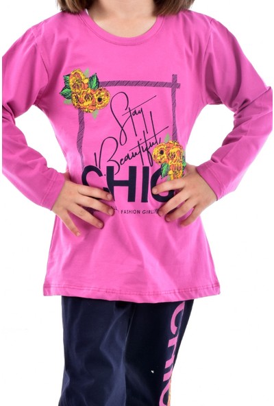 Pemilo Kız Çocuk Dört Mevsim Çiçekli Yazılı Pijama Takım Mor