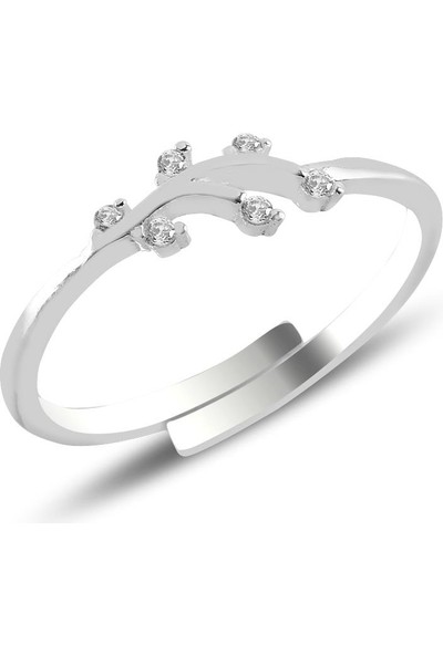 Söğütlü Silver Gümüş Zirkon Taşlı Alttan Ayarlamalı Yaprak Yüzük