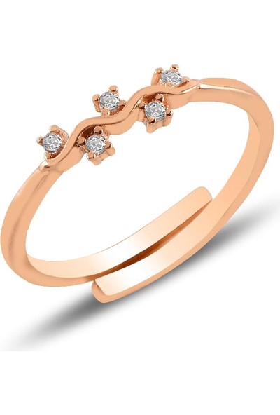 Söğütlü Silver Gümüş Rose Alttan Ayarlamalı Zirkon Taşlı Dalgalı Yüzük