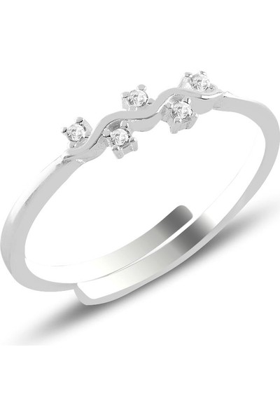 Söğütlü Silver Gümüş Alttan Ayarlamalı Zirkon Taşlı Dalgalı Yüzük