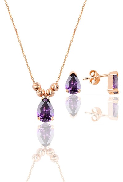 Söğütlü Silver Gümüş Rose Ametis Renkli Dorica Damla Kolye ve Çivi Modeli Küpe Seti Söğütlü Silver Gümüş Rose Ametis Renkli Dorica Damla Kolye ve Çivi Modeli Küpe Seti
