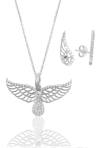 Söğütlü Silver Gümüş Rodyumlu Zirkon Taşlı Kanat Kolye ve Küpe Seti Söğütlü Silver Gümüş Rodyumlu Zirkon Taşlı Kanat Kolye ve Küpe Seti