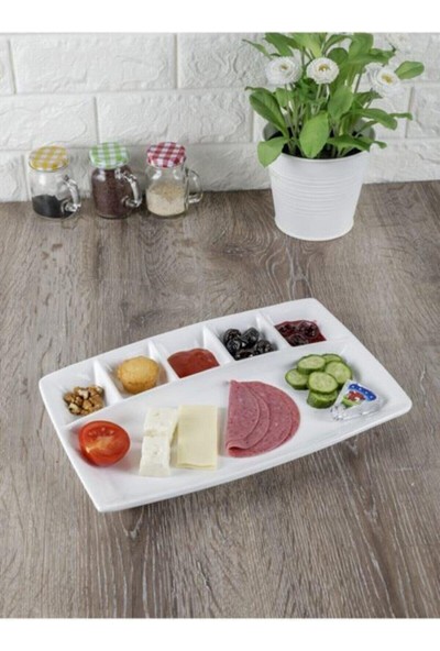 Hometarz Kahvaltı Tabağı 6 Bölmeli Seramik Sunum Tabağı