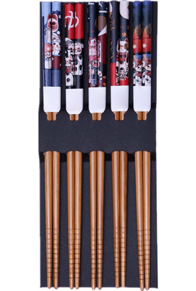 Eternal 5 Çift Vintage Ahşap Yemek Çubukları (Yurt Dışından)