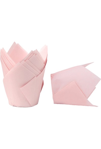 Eternal 50 Adet Çiçek Şekilli Tek Kullanımlık Muffin Kağıdı - Pembe (Yurt Dışından)