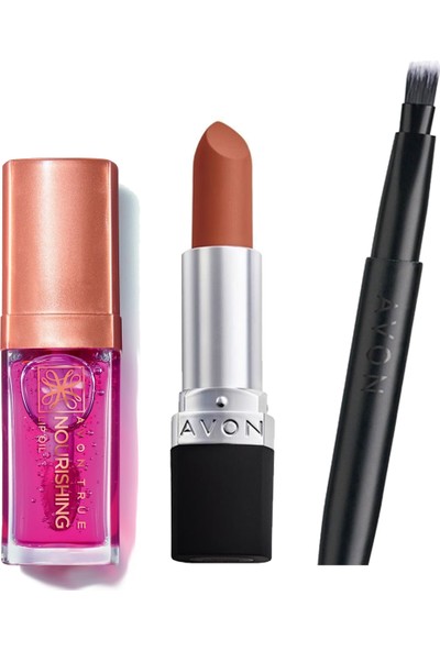 Avon True Nourishing Dudak Yağı Mat Ruj Marvelous Mocha ve Ruj Fırçası Paketi Avon True Nourishing Dudak Yağı Mat Ruj Marvelous Mocha ve Ruj Fırçası Paketi