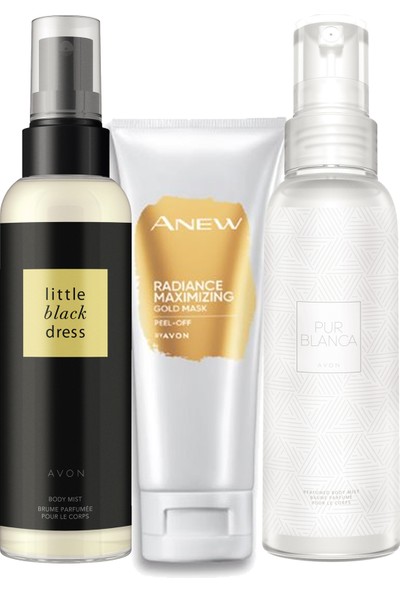 Avon Little Black Dres Pur Blanca Vücut Spreyi ve Anew Radiance Maximising Gold Yüz Maskesi Paketi Avon Little Black Dres Pur Blanca Vücut Spreyi ve Anew Radiance Maximising Gold Yüz Maskesi Paketi