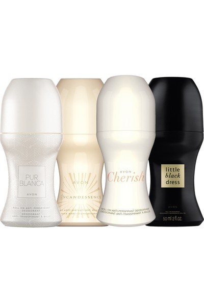 Avon Pur Blanca, Little Black Dress, Incandessence ve Cherish Kadın Rollon Paketi Avon Pur Blanca, Little Black Dress, Incandessence ve Cherish Kadın Rollon Paketi