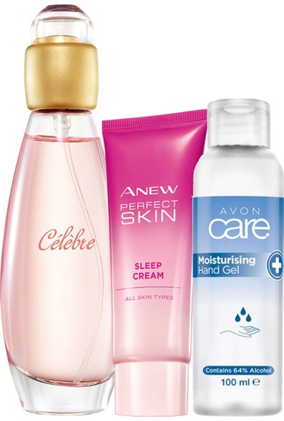 Avon Celebre Kadın Parfüm Anew Perfect Skin Gece Yüz Kremi ve Nemlendiricili El Jeli Paketi Avon Celebre Kadın Parfüm Anew Perfect Skin Gece Yüz Kremi ve Nemlendiricili El Jeli Paketi