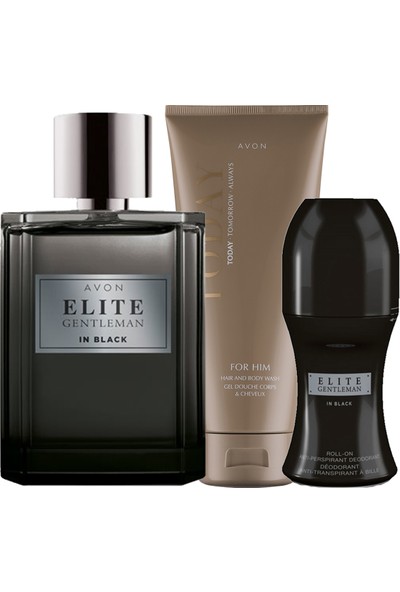 Avon Elite Gentleman In Black Erkek Parfüm Rollon ve Today Erkekler Için Saç Vücut Şampuanı Paketi Avon Elite Gentleman In Black Erkek Parfüm Rollon ve Today Erkekler Için Saç Vücut Şampuanı Paketi