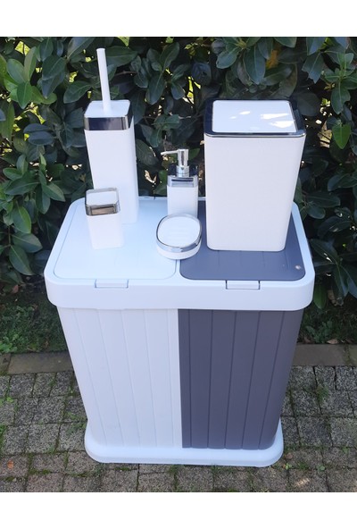 Ahir Ticaret Otomatik Kirli Çamaşır Sepeti ve 5'li Banyo Seti