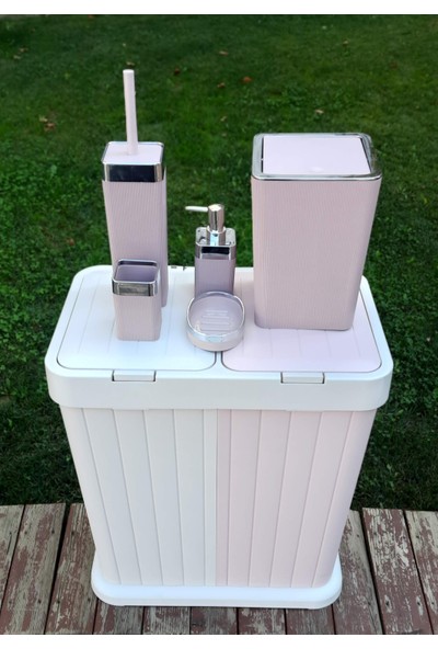 Ahir Ticaret Otomatik Kirli Çamaşır Sepeti ve 5'li Banyo Seti