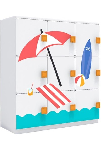 Woody Life 9 Kapaklı Çocuk Odası Anaokulu Kreş Dolap Yaz Temalı Woody Life 9 Kapaklı Çocuk Odası Anaokulu Kreş Dolap Yaz Temalı