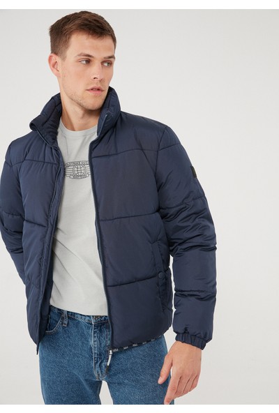 Mavi Dik Yaka Lacivert Şişme Mont