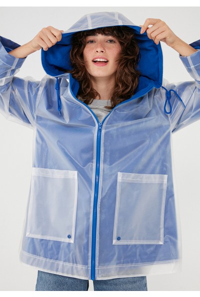 Mavi Kadın Kapüşonlu Mavi Yağmurluk 110871-35049