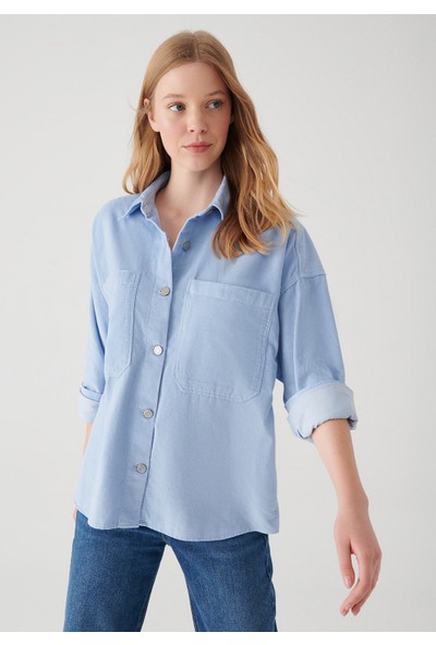 Mavi Kadife Gömlek