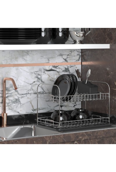 Tekno-tel Iki Katlı Tabaklık Bulaşıklık Krom + Siyah Tepsi KB007