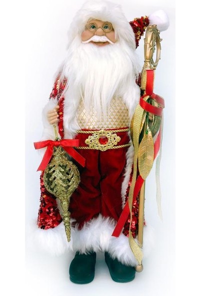 Orca Süs Yılbaşı Dekorasyonu Kemerli Asalı Kırmızı Kıyafetli Noel Baba Figürü 50 cm