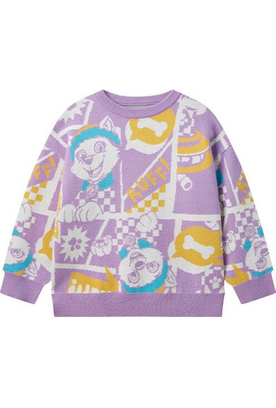 Westemory Çocuk Yuvarlak Yakalı Desenli Kırmızı Kazak