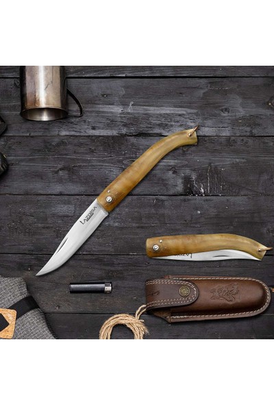 Lazbisa El Yapımı Kamp Bıçağı Kemik Sap Çakı Outdoor Kılıf Hediyeli