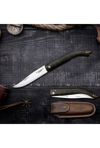 Lazbisa El Yapımı Kamp Bıçağı Kemik Sap Çakı Outdoor Kılıf Hediyeli